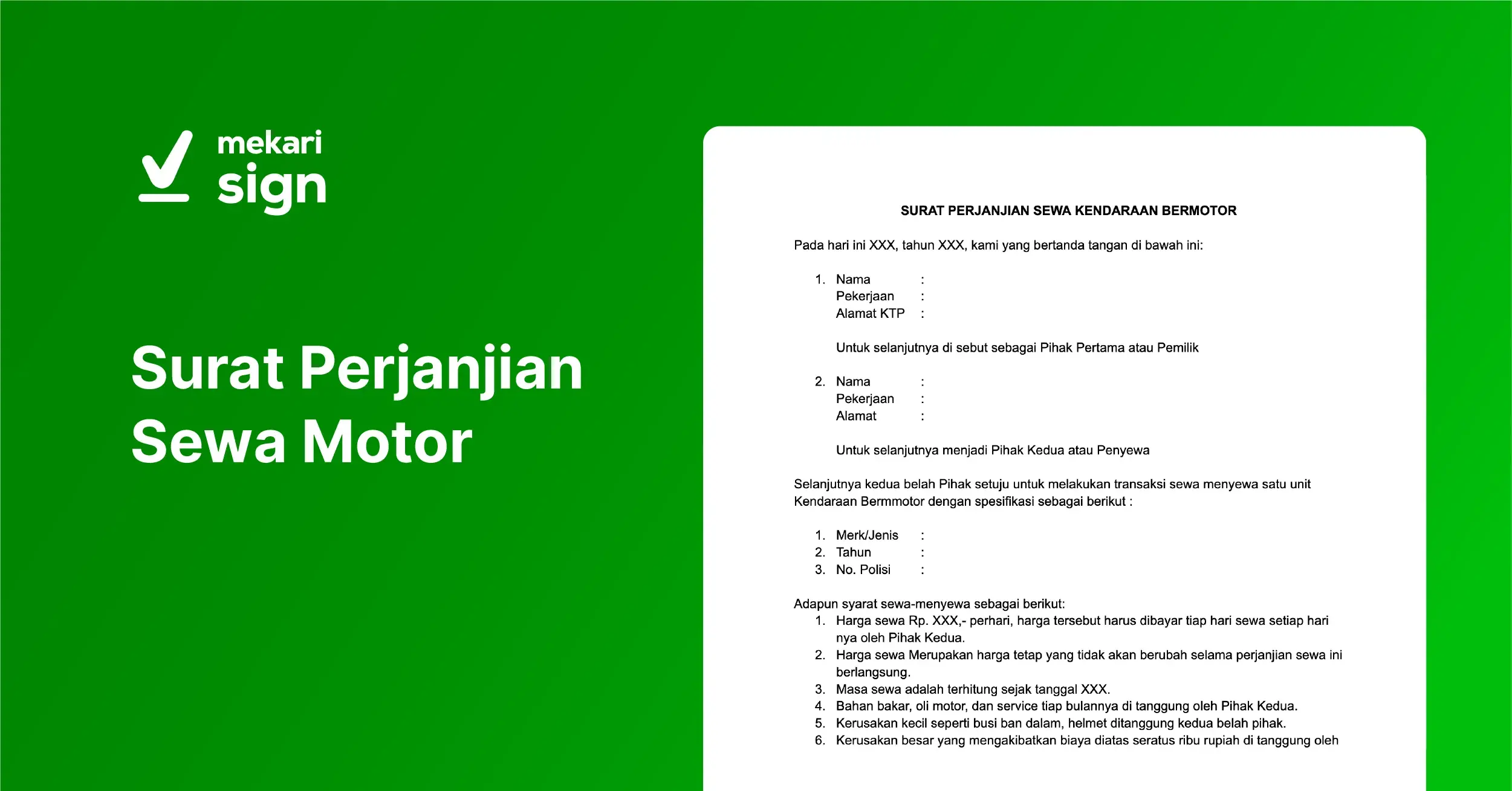 Contoh Surat Perjanjian Sewa Motor: Template Gratis